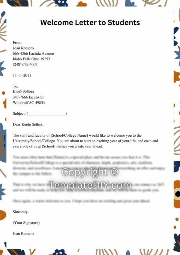 Welcome Letter to Students Sample with Examples [Word]