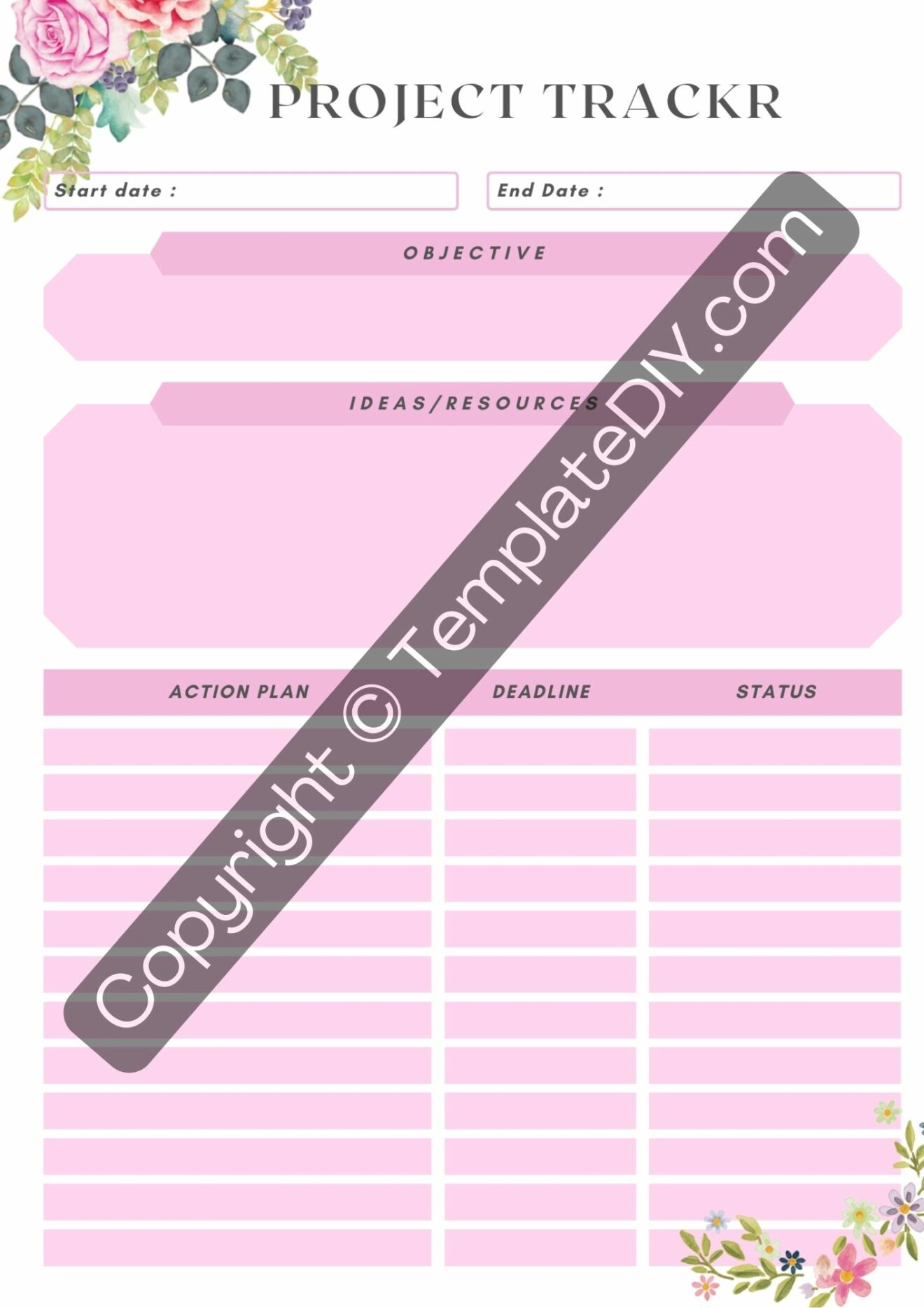 Project Tracker Template Printable in PDF, Word, Excel