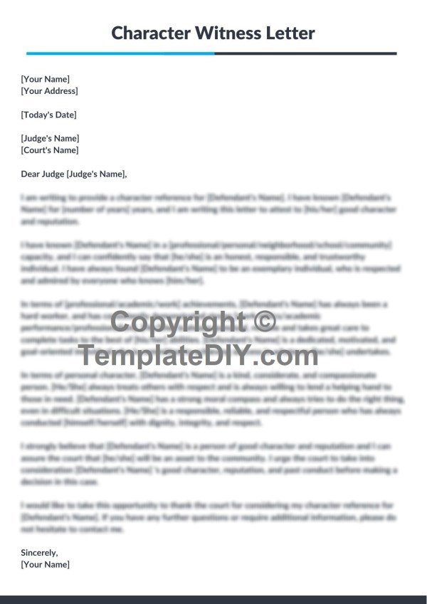 Character Witness Letter for Court Template in Pdf, Word