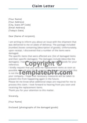 Claim Letter for Damaged Goods Template [Editable]