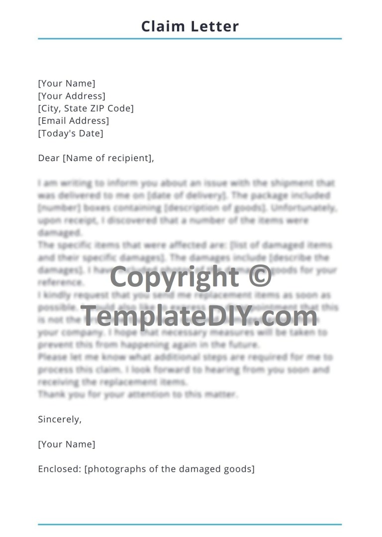 Claim Letter for Damaged Goods Template [Editable]