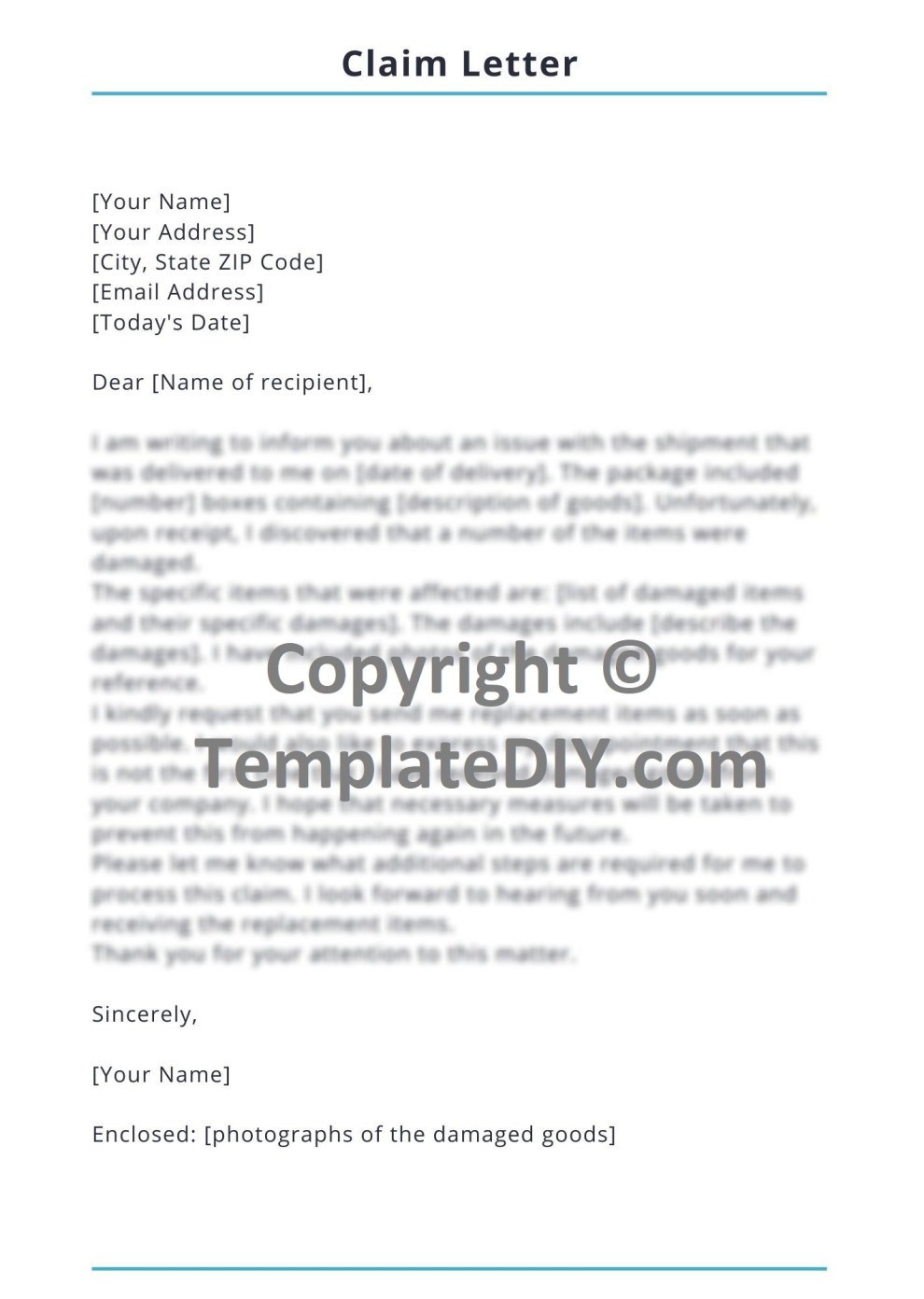 Claim Letter for Damaged Goods Template [Editable]