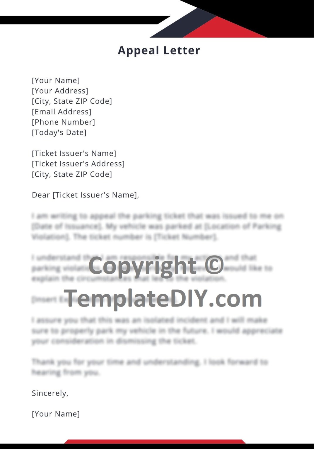 Parking Ticket Appeal Letter Template – Download PDF & Word