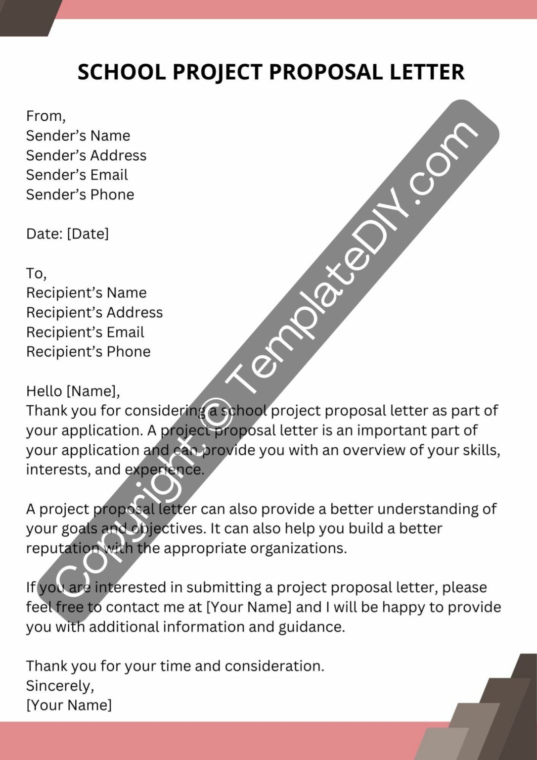 School Project Proposal Letter Sample Template Pdf, Word