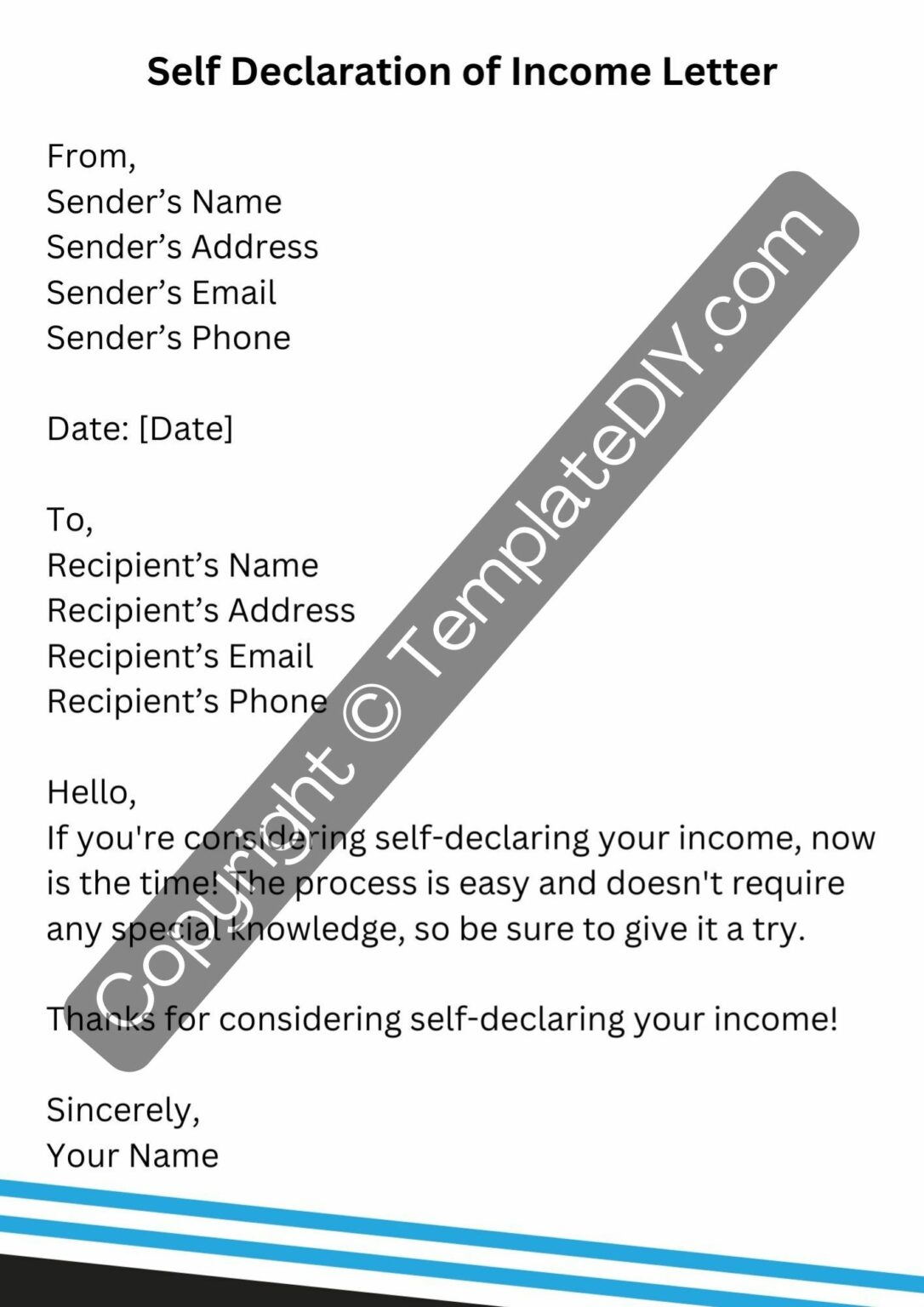 Self Declaration of Income Letter Sample Template Pdf, Word