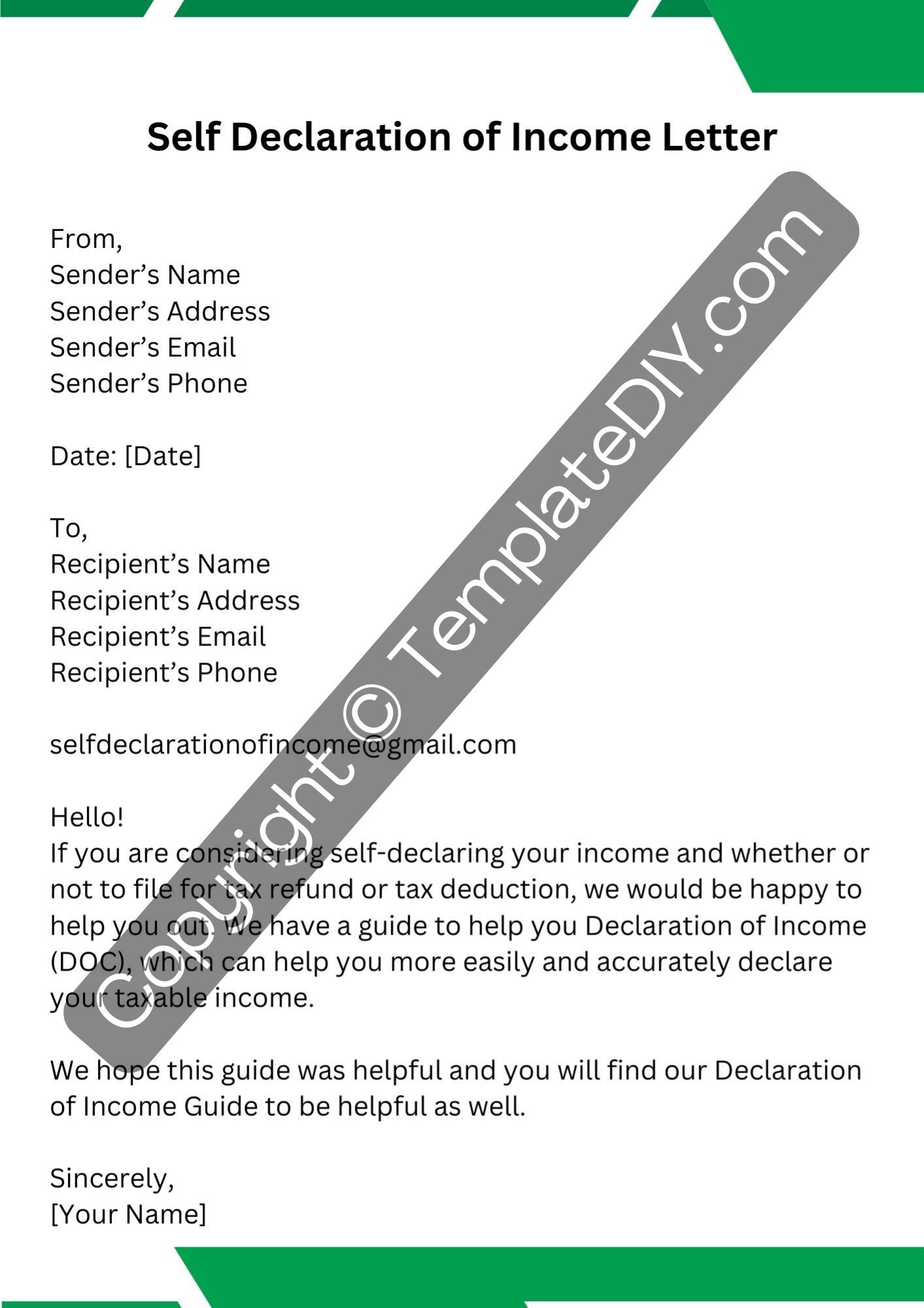 Self Declaration Letter Format Doh Self Declaration Of Income Form