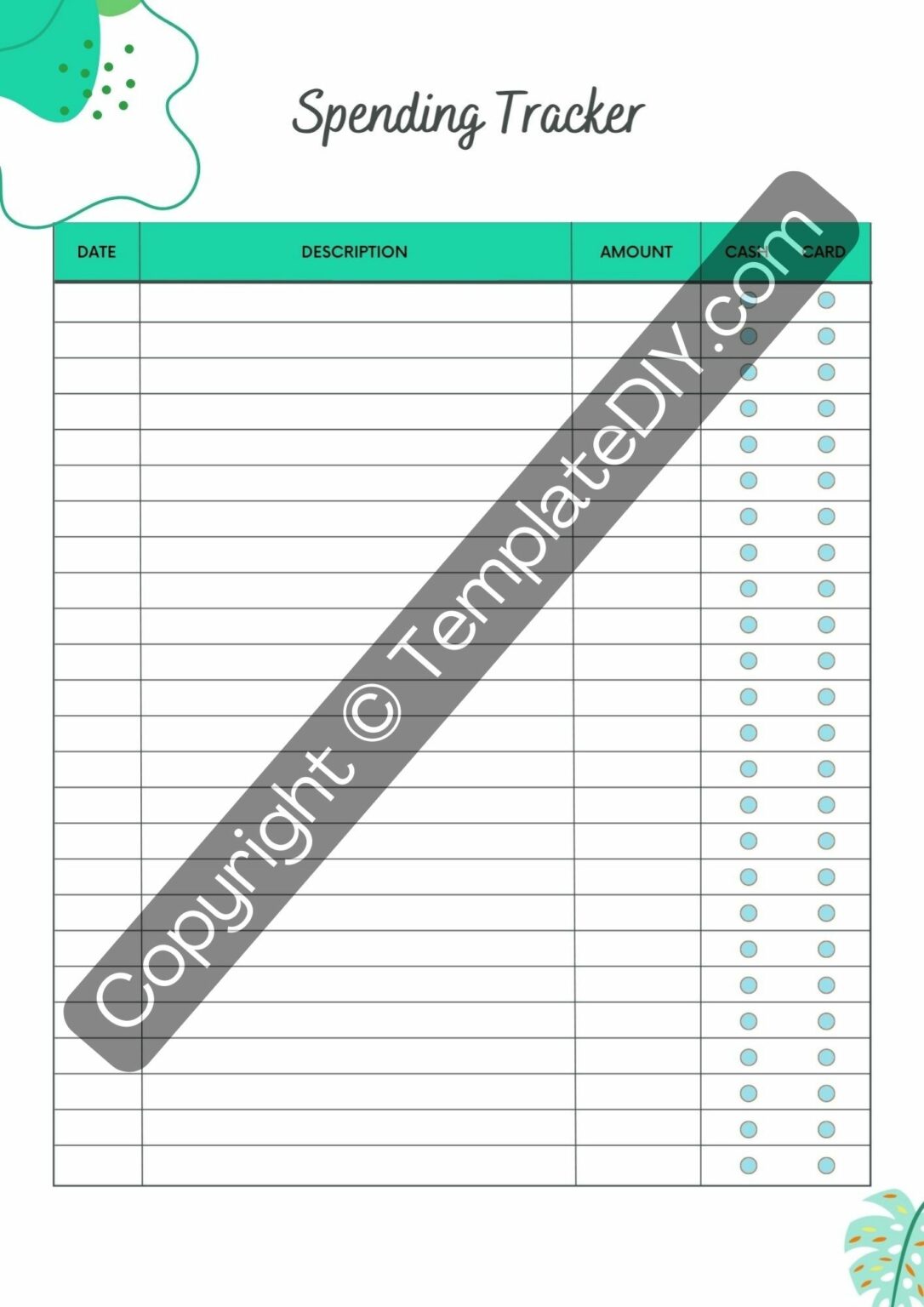 Spending Tracker Template Printable in PDF, Word, Excel