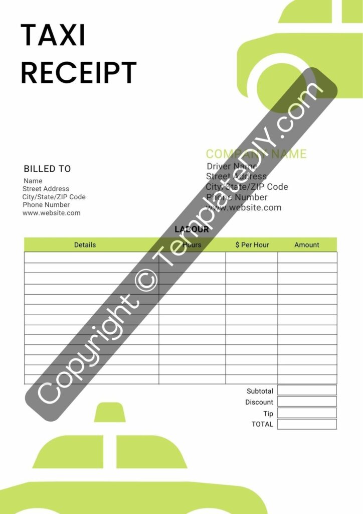 Download Taxi Receipt Template – Printable PDF & Word Forms