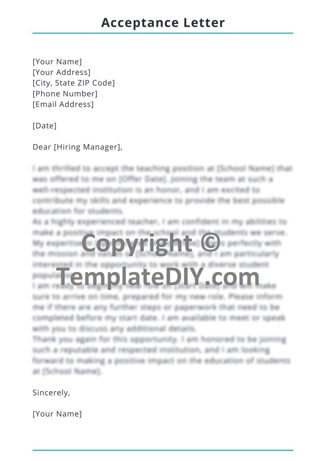 Printable Teaching Job Acceptance Letter Download
