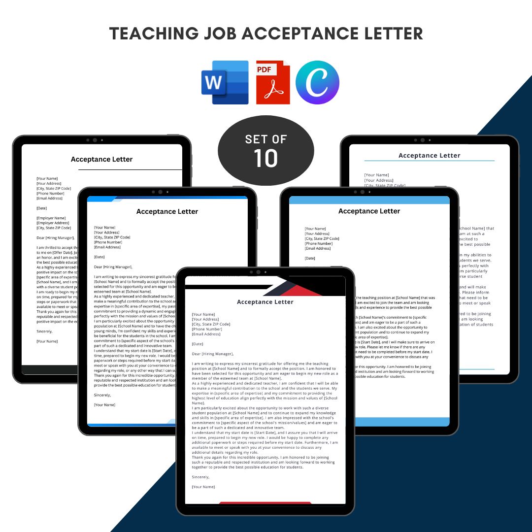 Printable Teaching Job Acceptance Letter Download