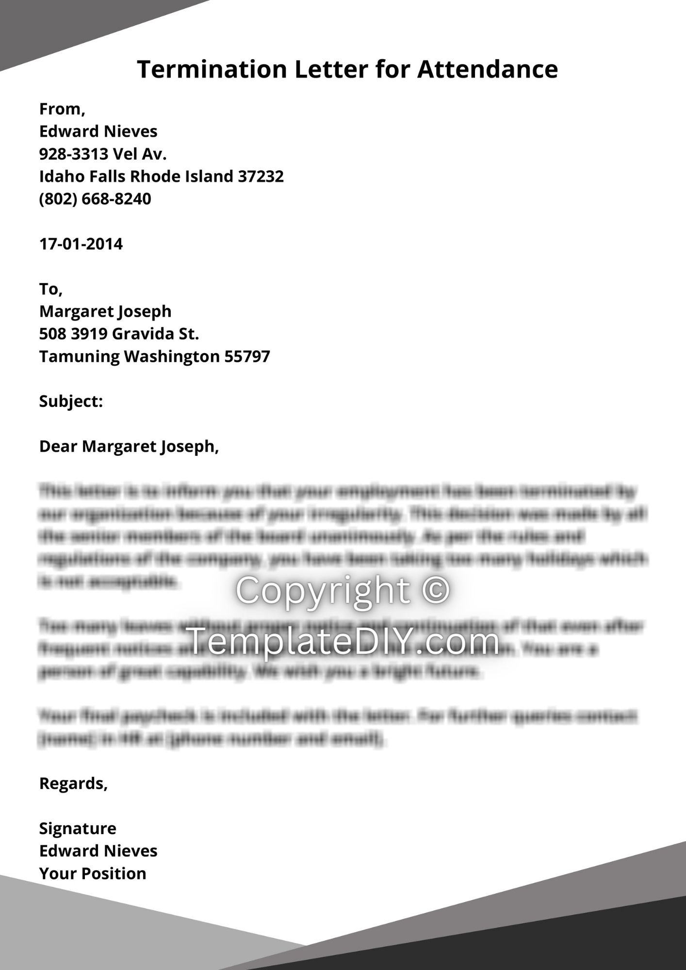 Letter Of Attendance Template