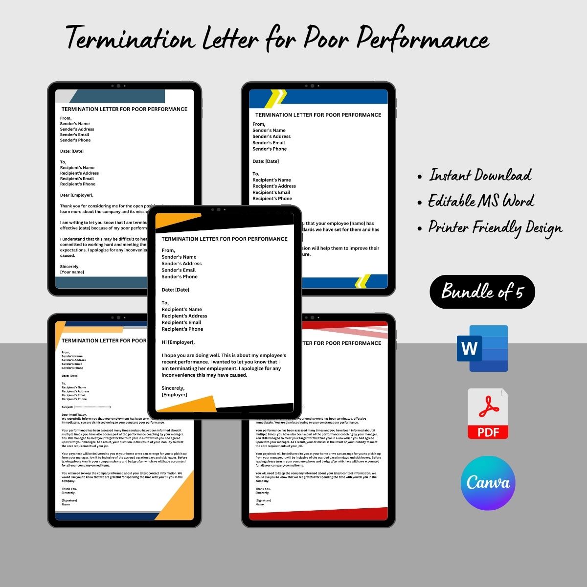 Termination Letter for Poor Performance Template PDF, Word