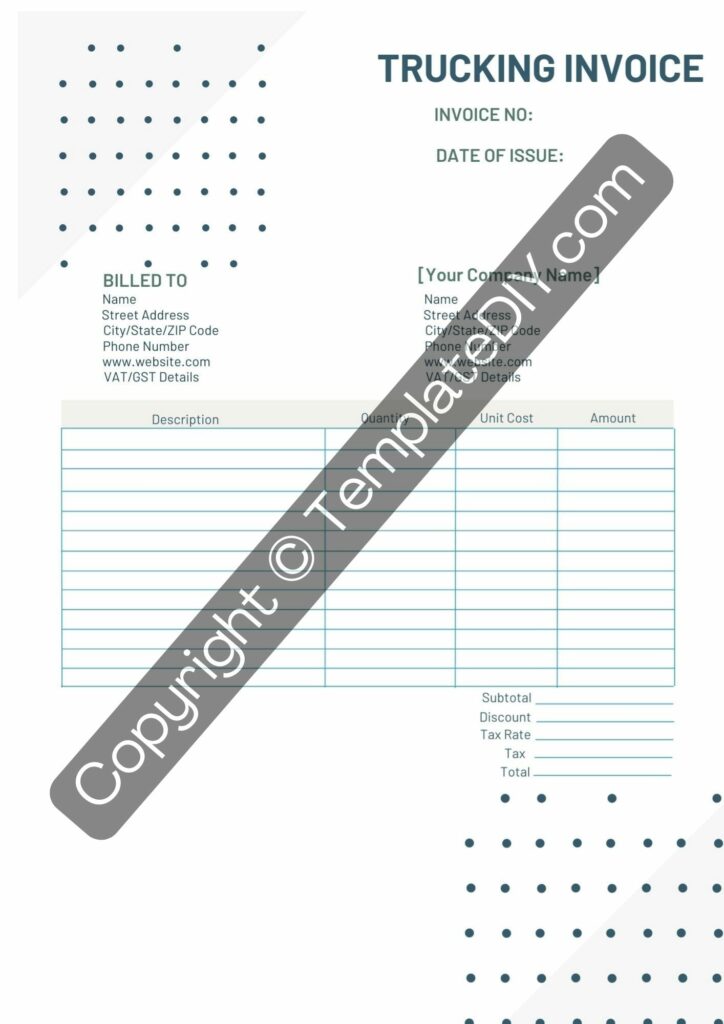 Trucking Invoice Printable Template in PDF, Word, Excel