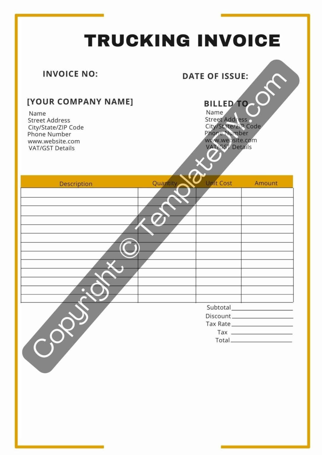 Trucking Invoice Printable Template in PDF, Word, Excel