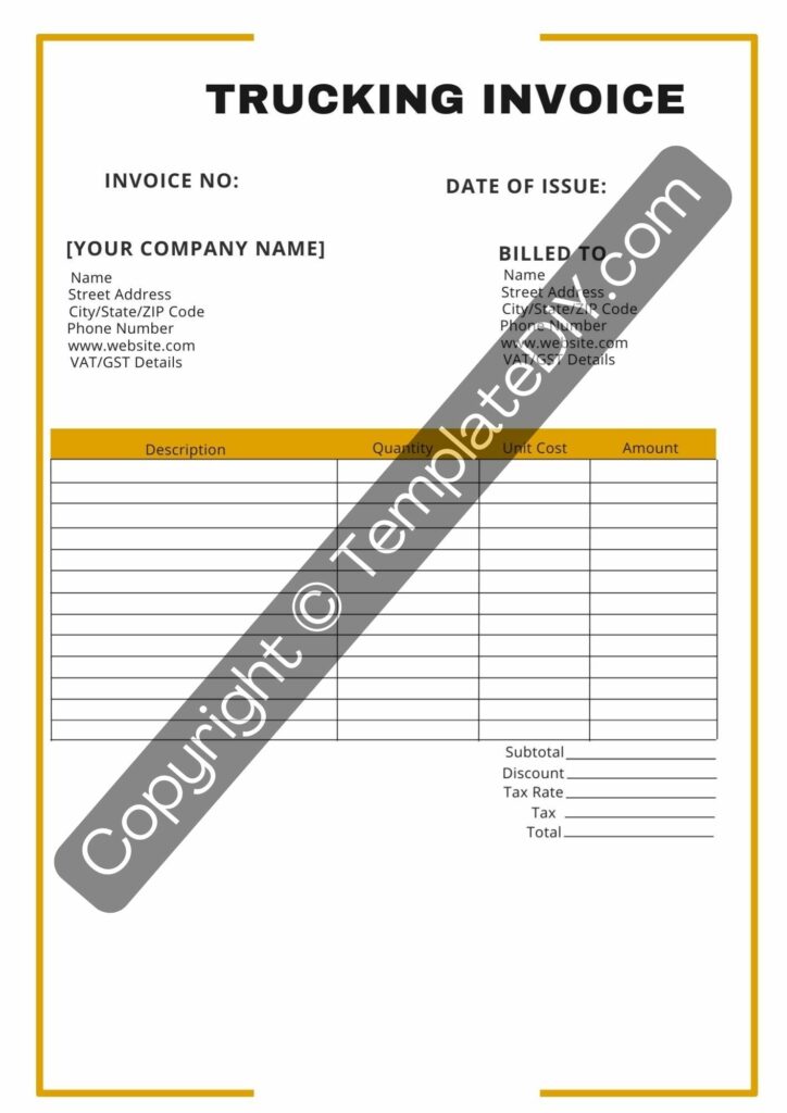 Trucking Invoice Printable Template in PDF, Word, Excel