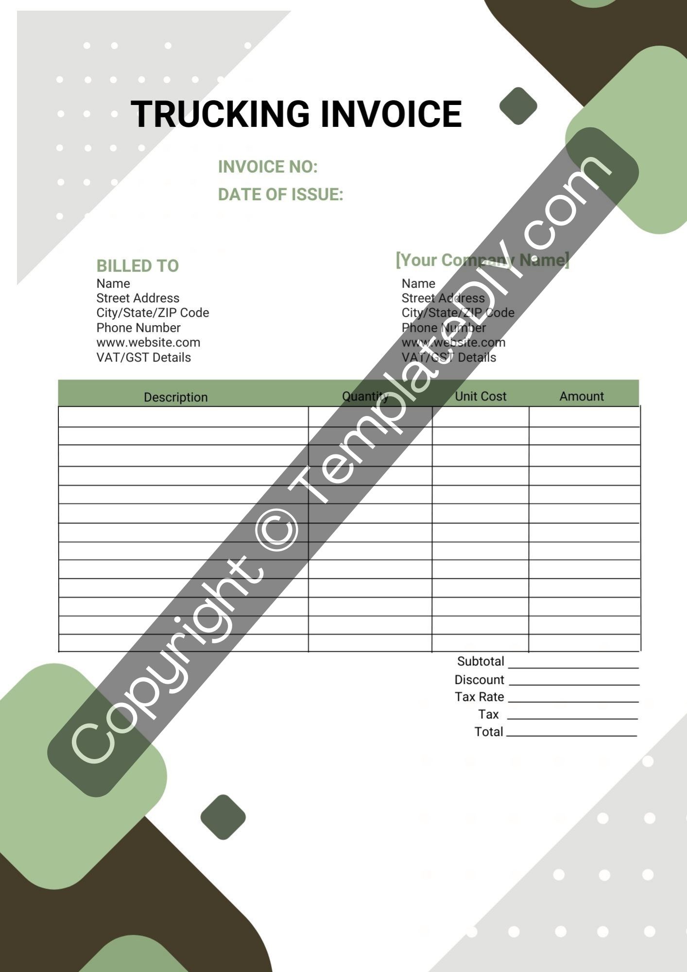 Trucking Invoice Printable Template In Pdf Word Excel