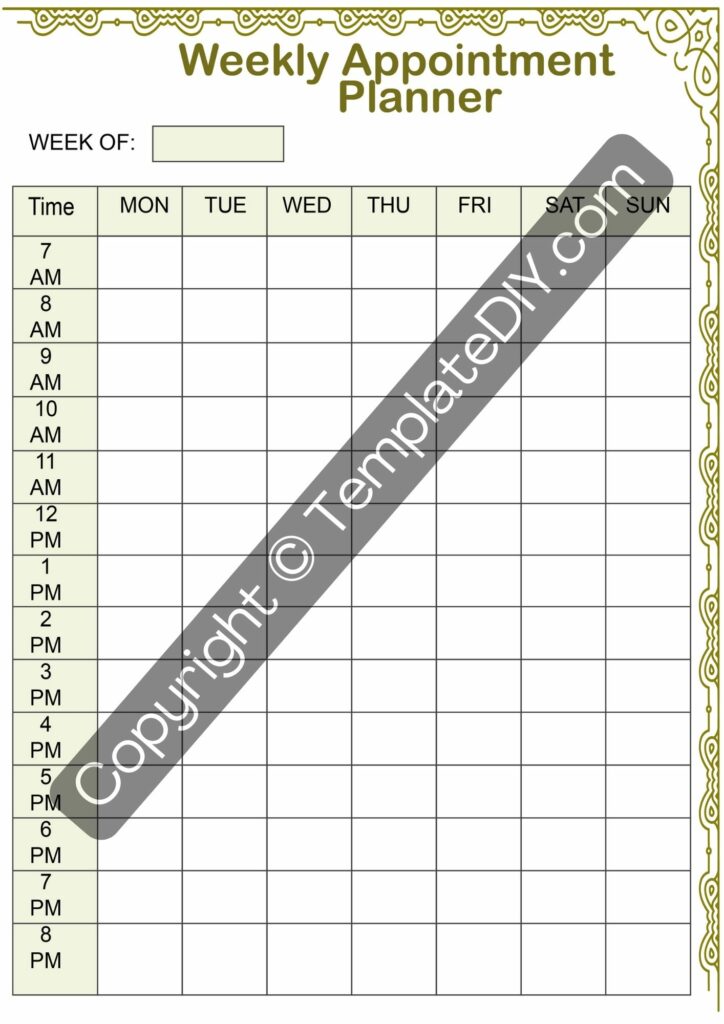 Weekly Appointment Planner Template PDF, Word, Excel