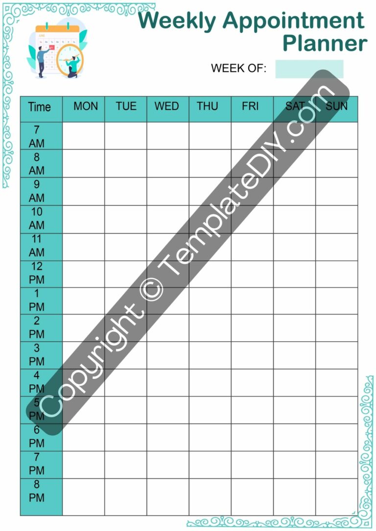 Weekly Appointment Planner Template PDF, Word, Excel