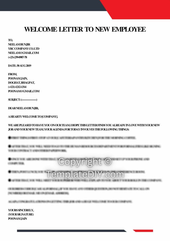 Welcome Letter to New Employee Sample with Examples [Word]
