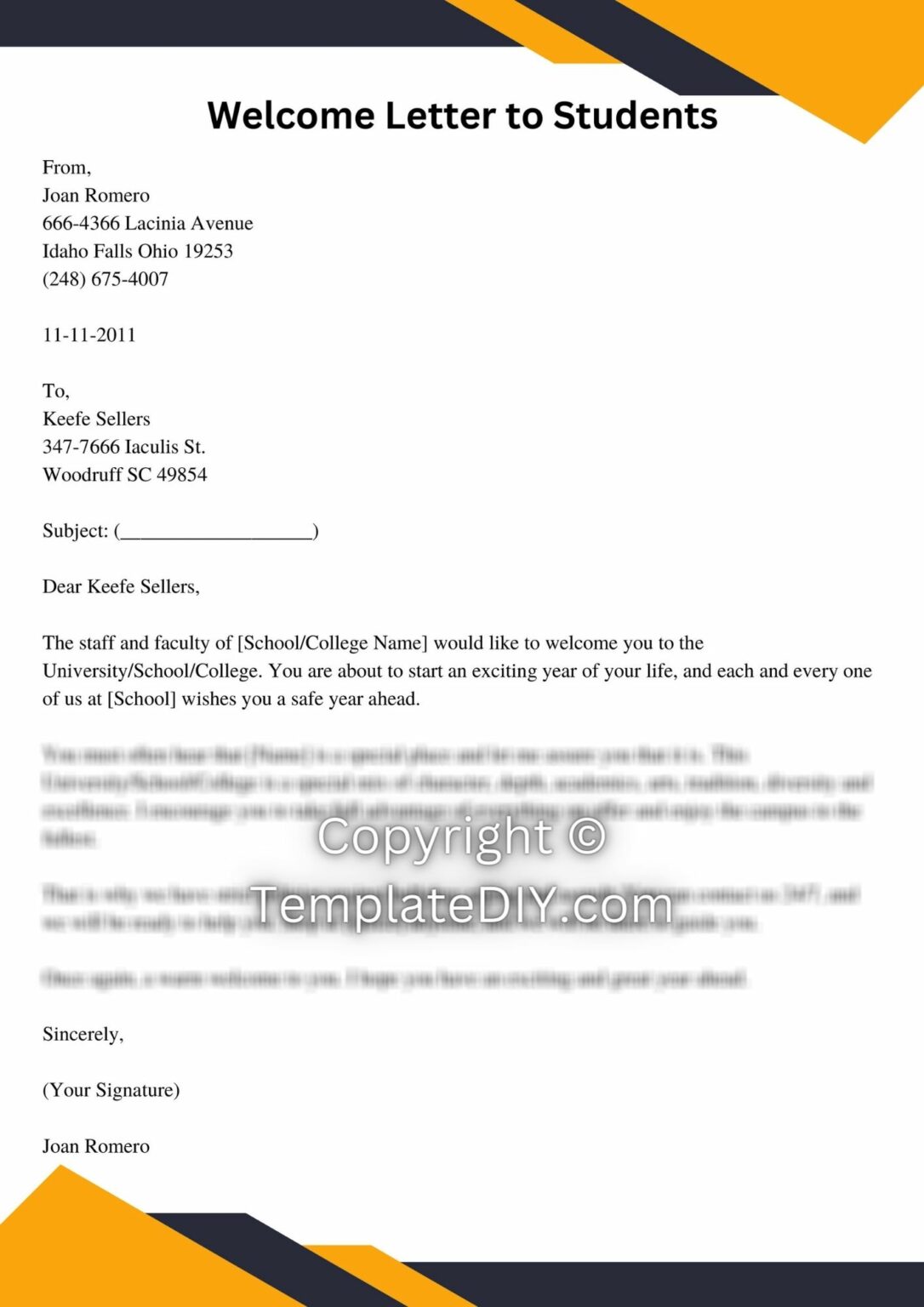 Welcome Letter to Students Sample with Examples [Word]