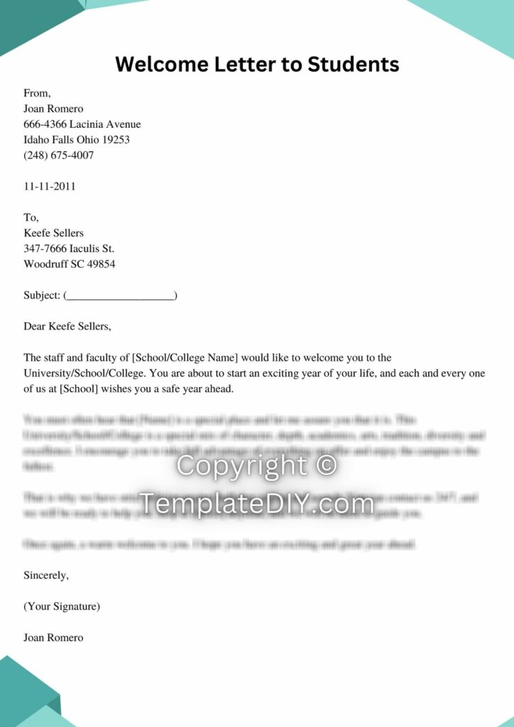 Welcome Letter to Students Sample with Examples [Word]