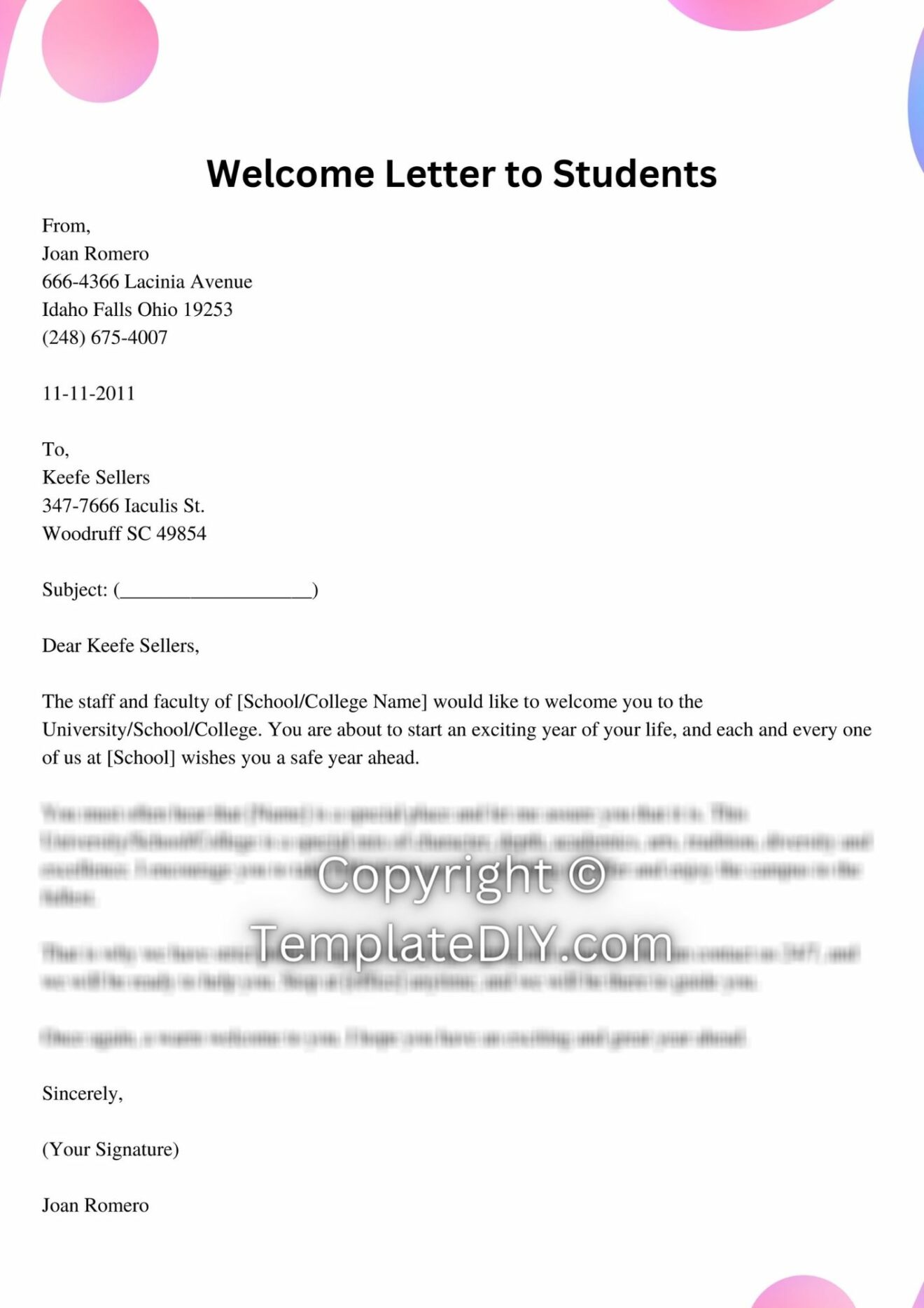 Welcome Letter to Students Sample with Examples [Word]