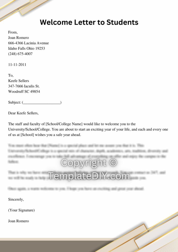 Welcome Letter to Students Sample with Examples [Word]