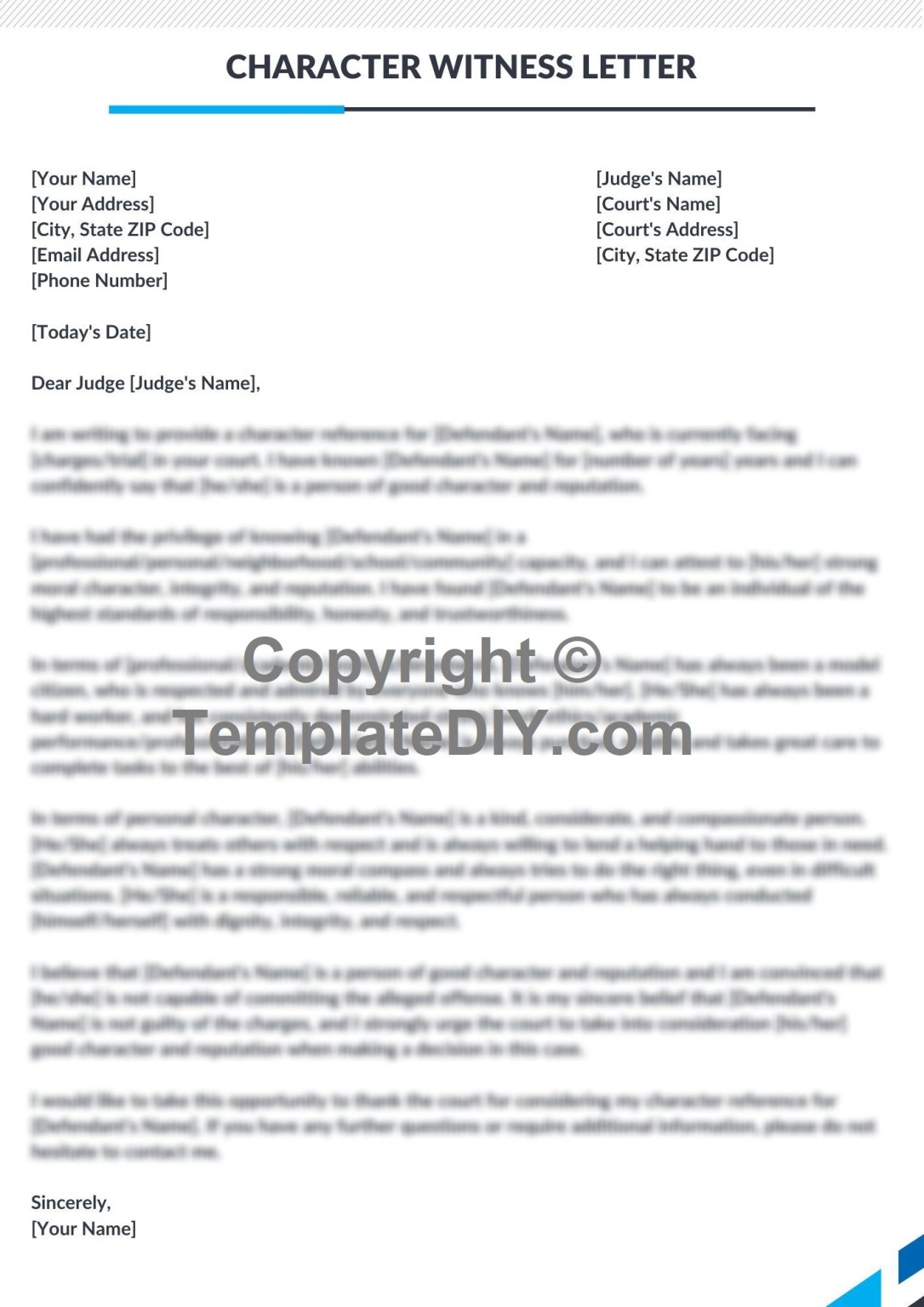 Character Witness Letter for Court Template in Pdf, Word