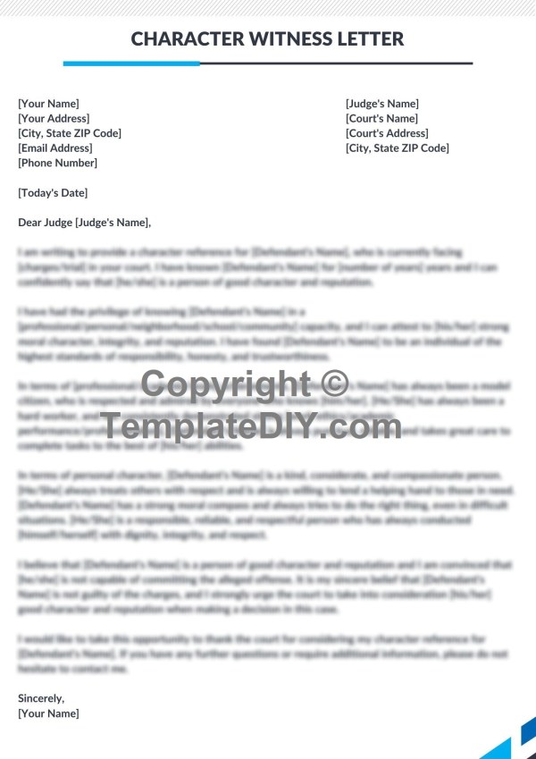 Character Witness Letter for Court Template in Pdf, Word