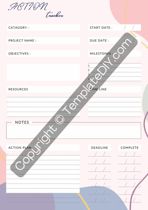 Action Tracker Template Blank Printable PDF, Word, Excel