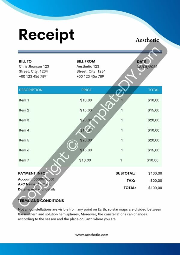 Aesthetic Receipt Template Blank Printable Pdf Excel, Word