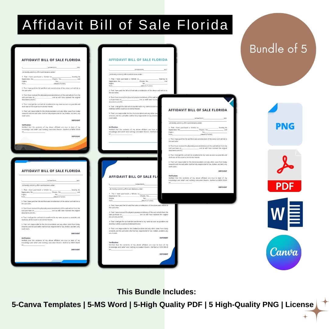 Affidavit Bill of Sale Florida [FL] Form Template PDF, Word