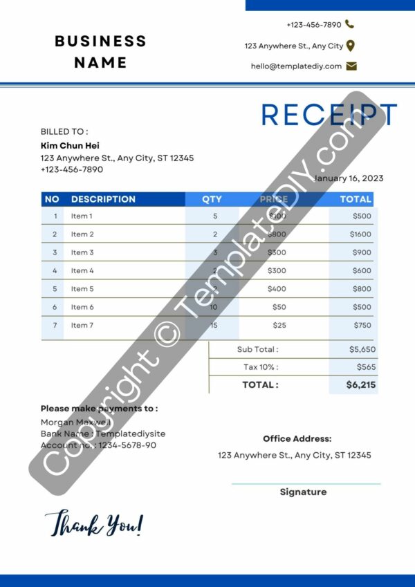 Artist Receipt Template Blank Printable PDF, Excel, Word