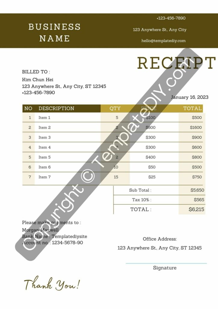 Artist Receipt Template Blank Printable PDF, Excel, Word