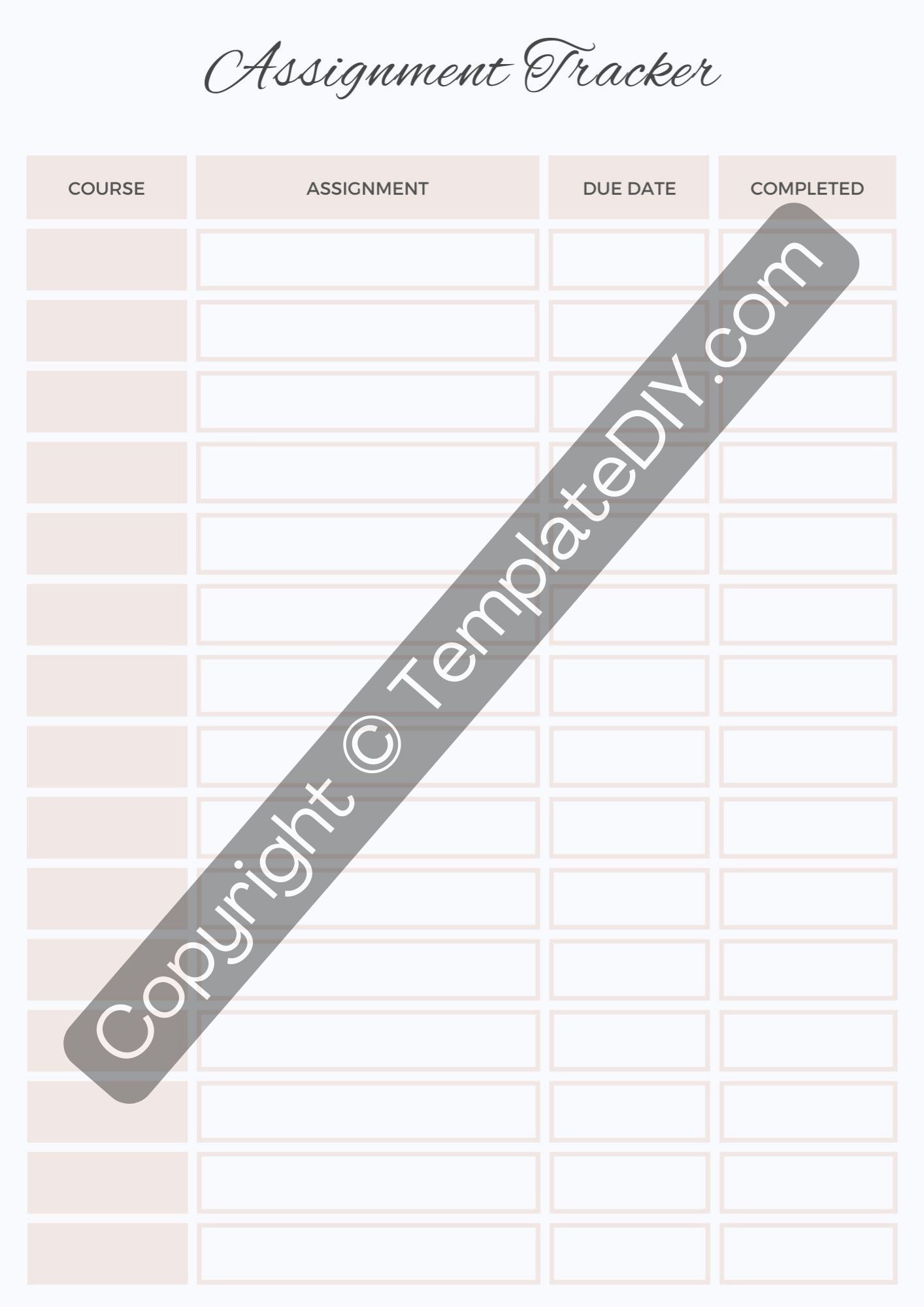 Assignment Tracker Template Printable Pdf Word Excel