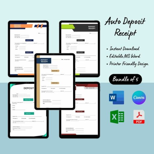 Auto Deposit Receipt Template Printable PDF, Excel, Word