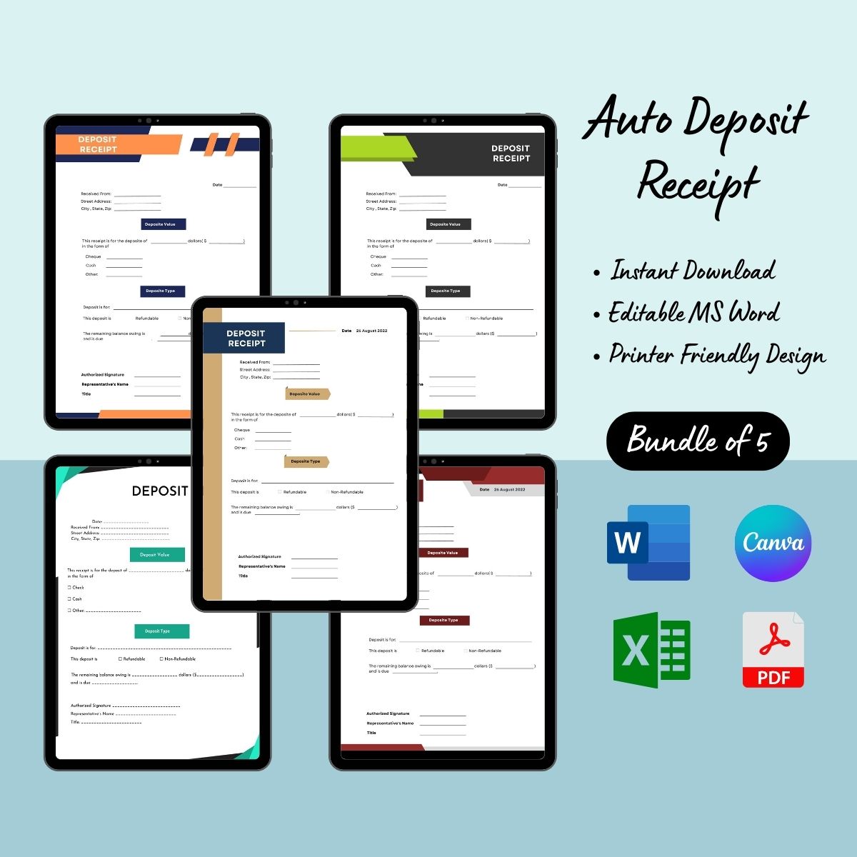 Auto Deposit Receipt Template Printable PDF, Excel, Word