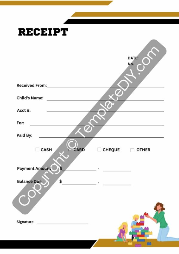 Babysitter Receipt Template Printable PDF, Excel, Word