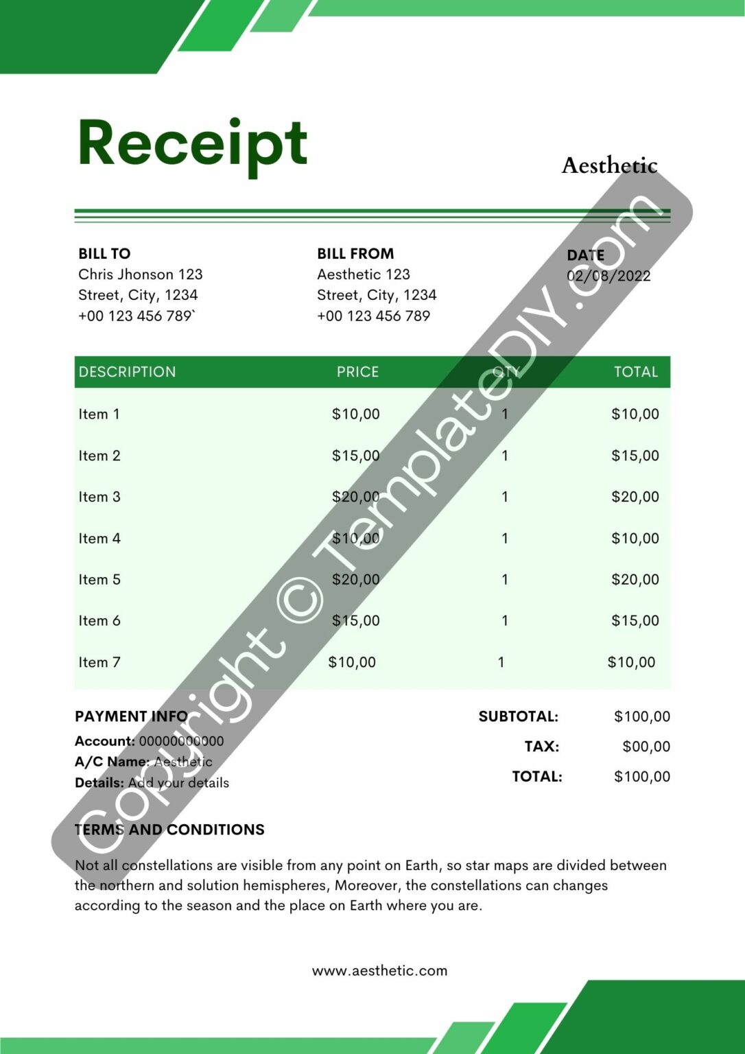 Aesthetic Receipt Template Blank Printable Pdf Excel, Word