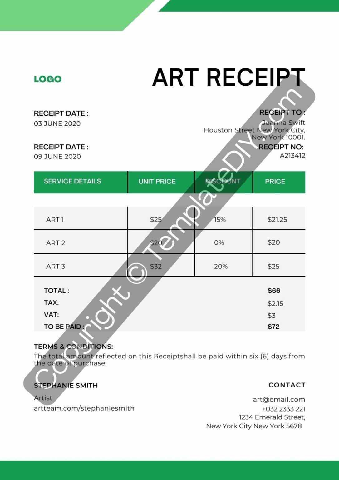 Art Receipt Template Blank Printable in Pdf, Excel, Word