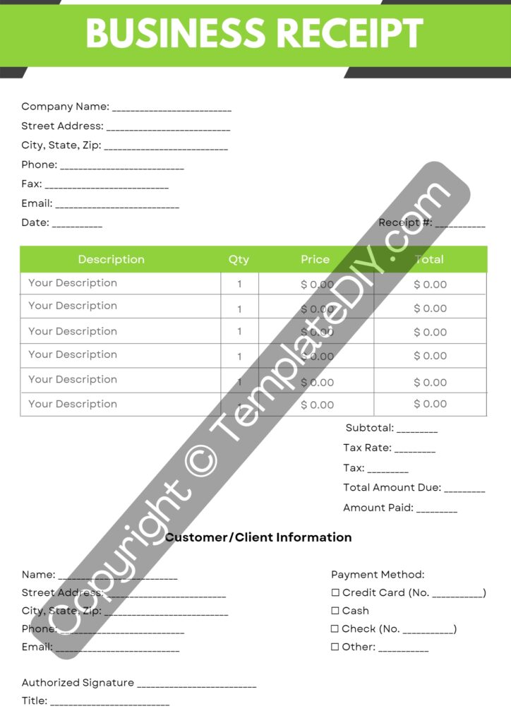 Business Receipt Template Blank Printable Pdf, Excel, Word
