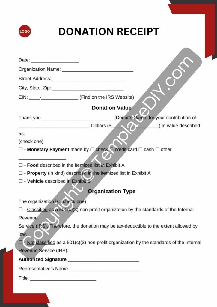 Charitable Receipt Template Printable PDF, Word, Excel
