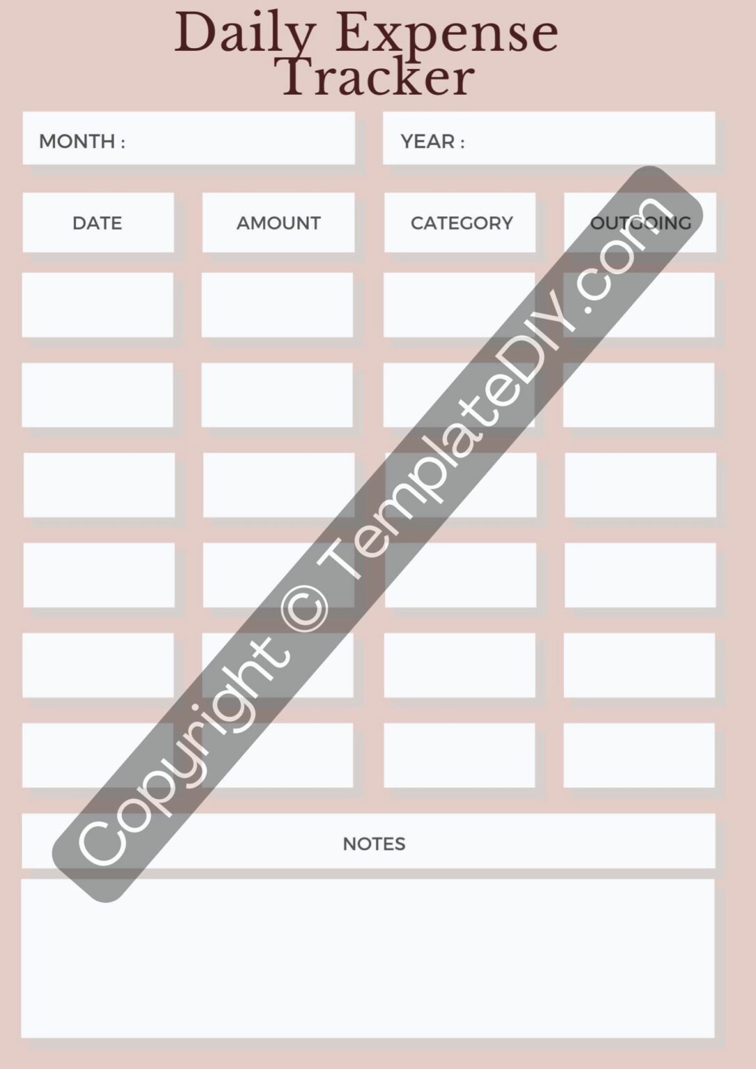 Daily Expense Tracker Template Printable PDF, Word, Excel
