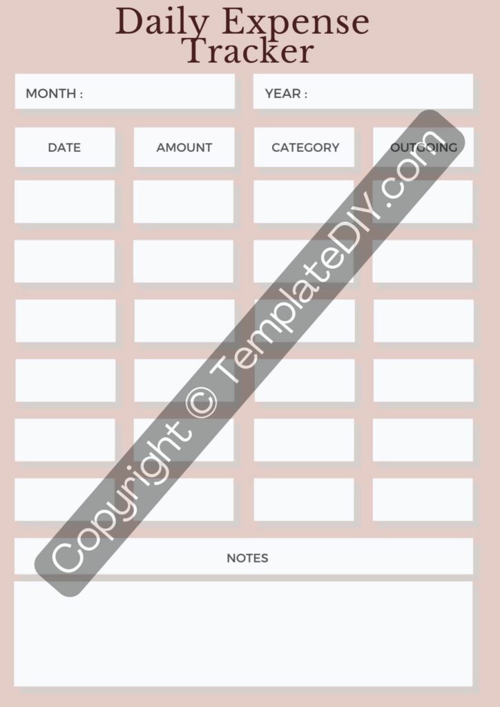 Daily Expense Tracker Template Printable PDF, Word, Excel