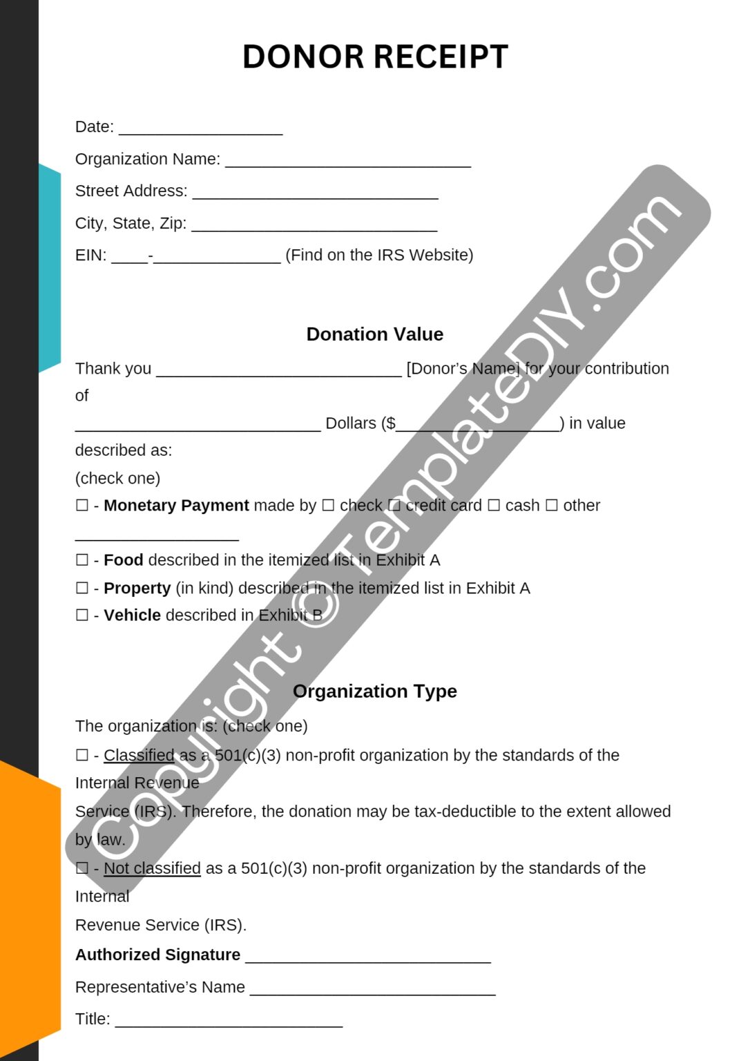 Donor Receipt Template Blank Printable in PDF, Excel, Word