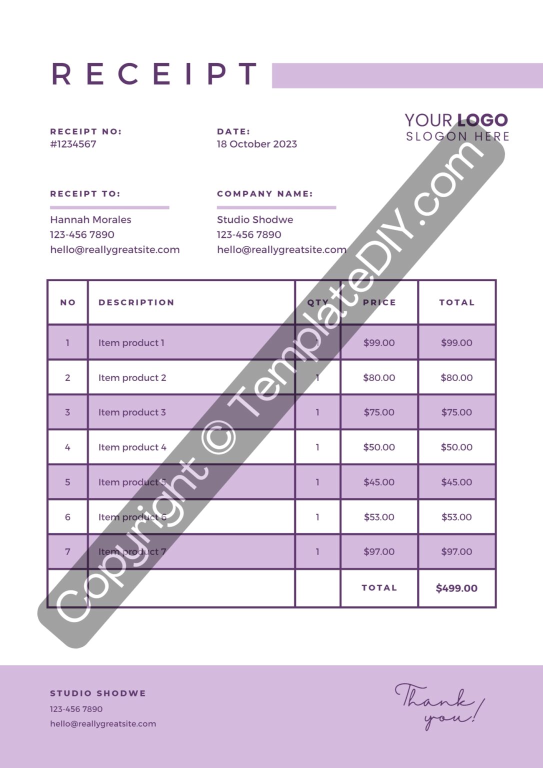 Electronic Receipt Template Printable PDF, Excel, Word