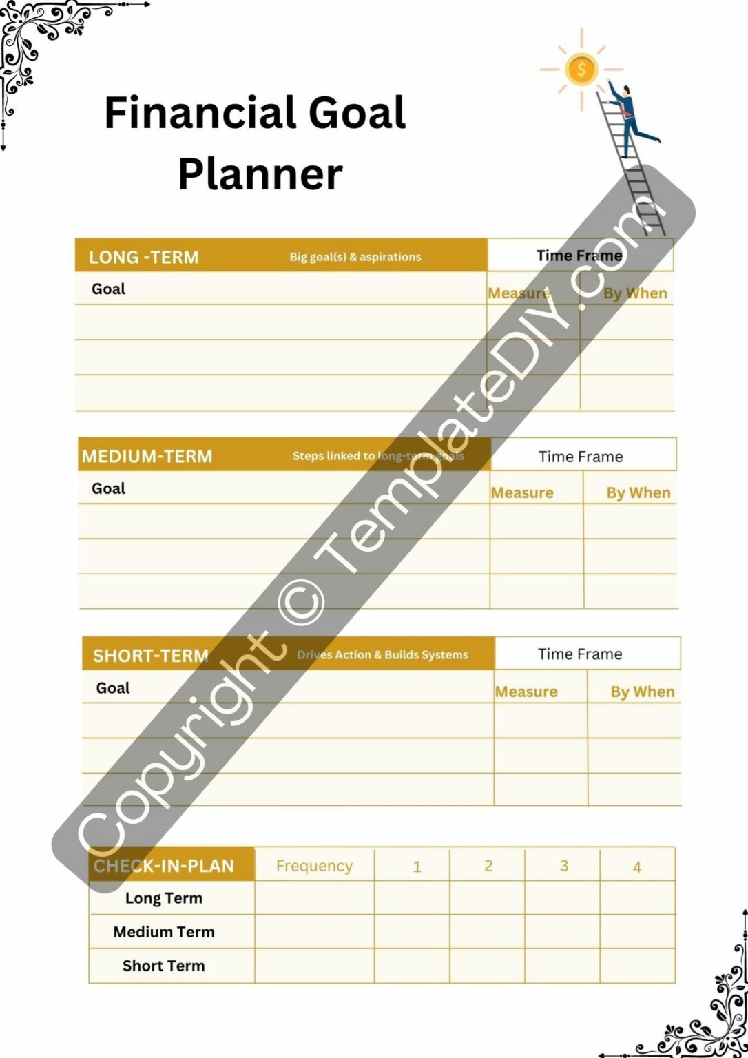 Financial Goal Planner Template Printable PDF, Word, Excel