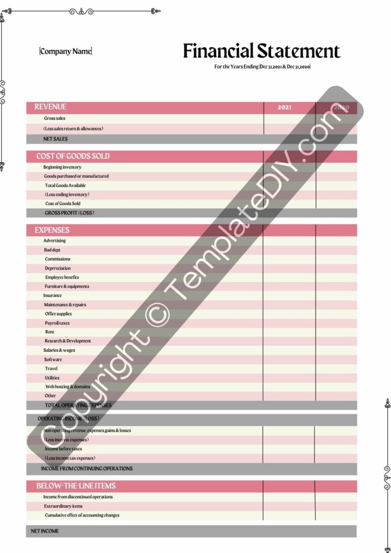 Financial Statement Template Printable Blank [PDF, Word]
