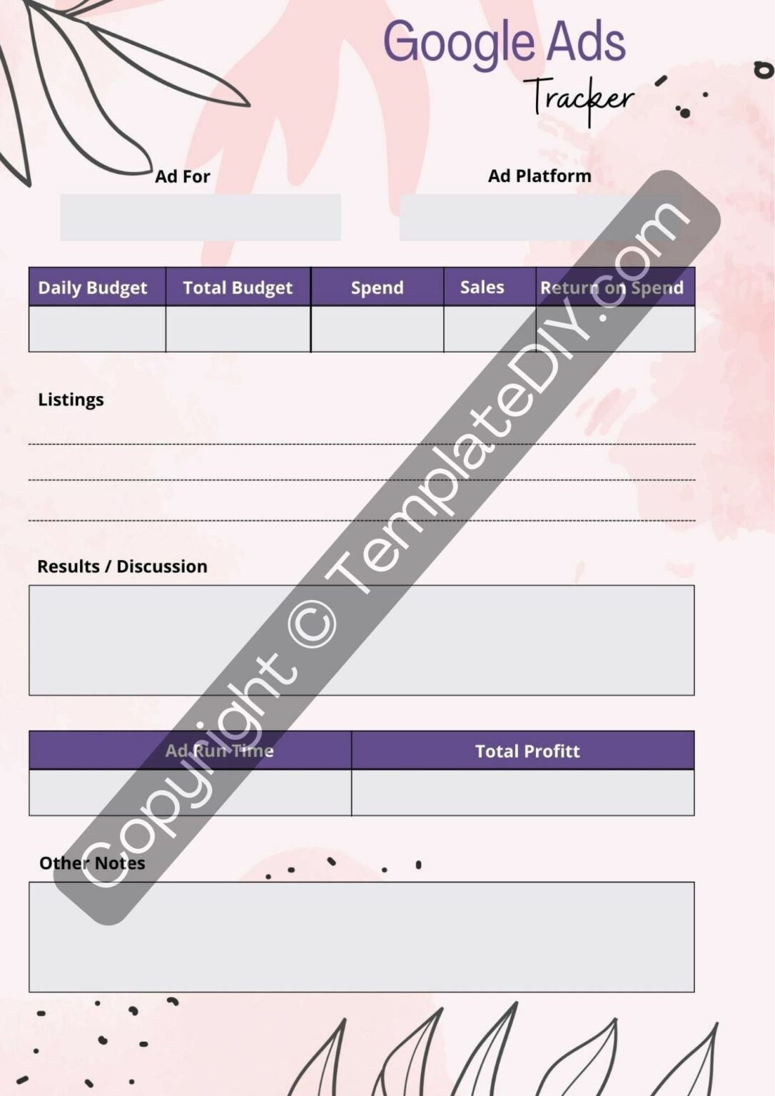 Google Ads Tracking Template Printable PDF, Word, Excel
