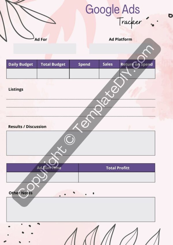 Google Ads Tracking Template Printable PDF, Word, Excel